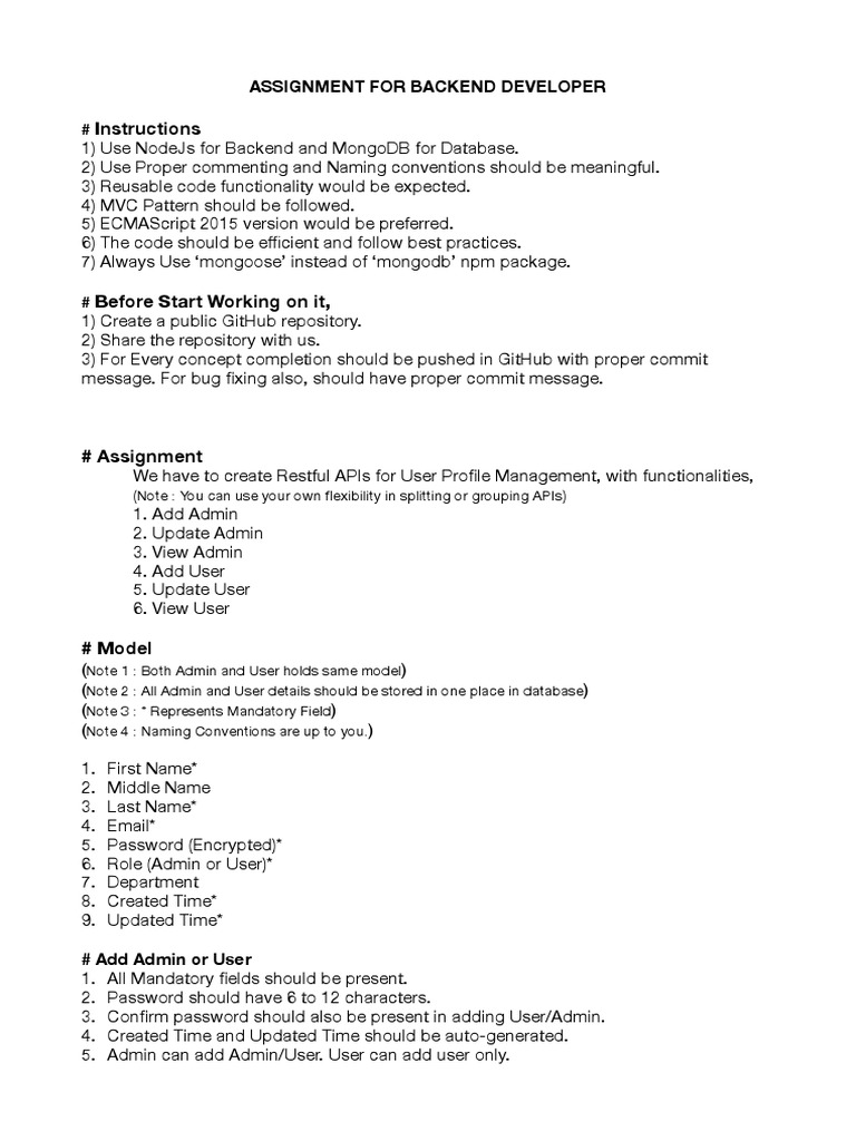 Backend Developer Assignment | PDF | Databases | Password