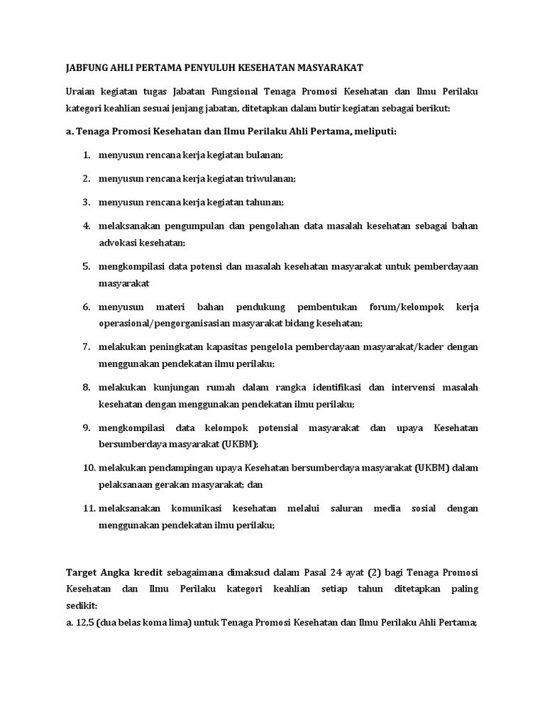 Jabfung Ahli Pertama Penyuluh Kesehatan Masyarakat | PDF