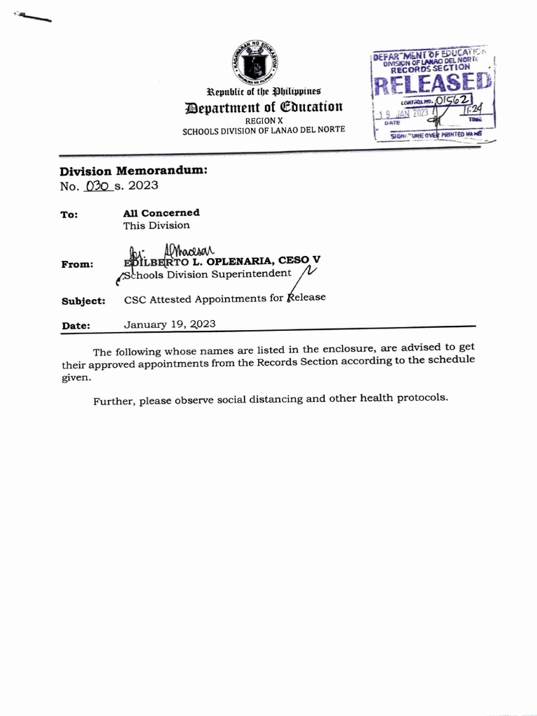 CSC Attested Appointments For Release (Nurse) | PDF