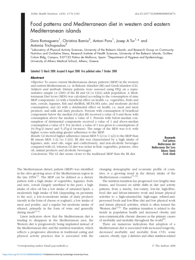 Comparing Mediterranean Dietary Patterns Between Balearic and Greek ...