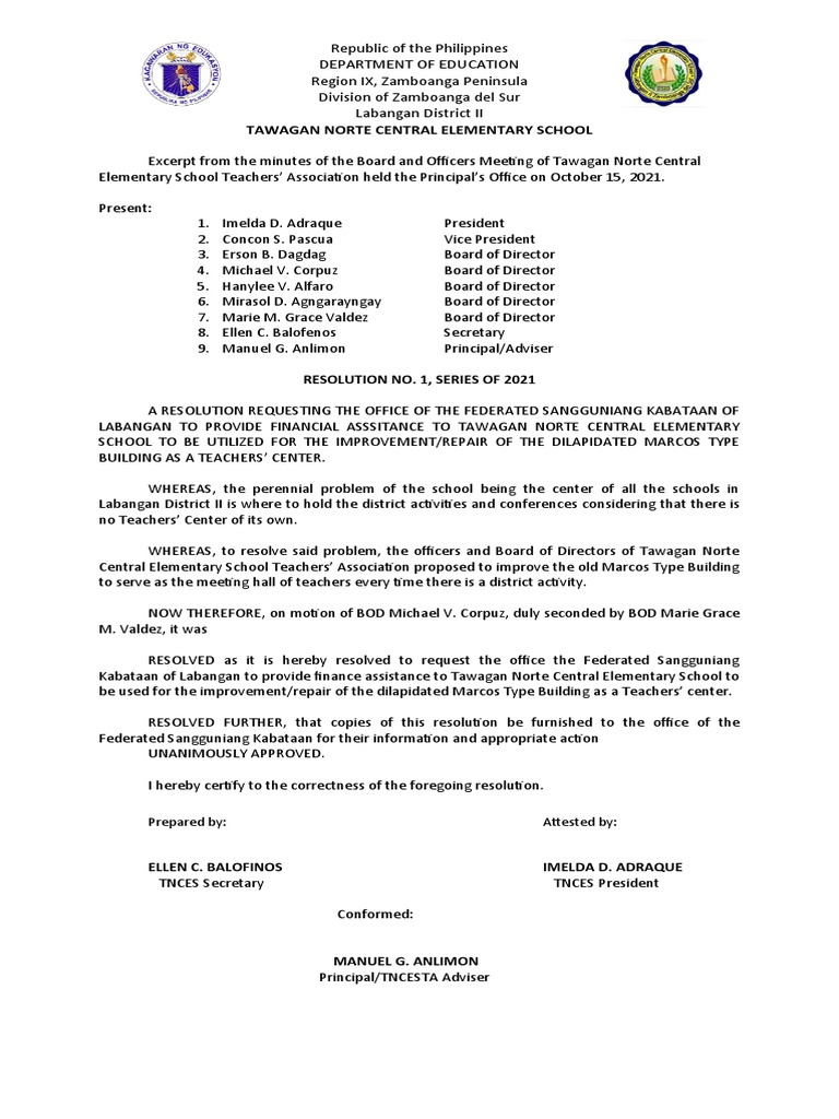 Resolution Requesting Financial Assistance from the Local Youth Council ...