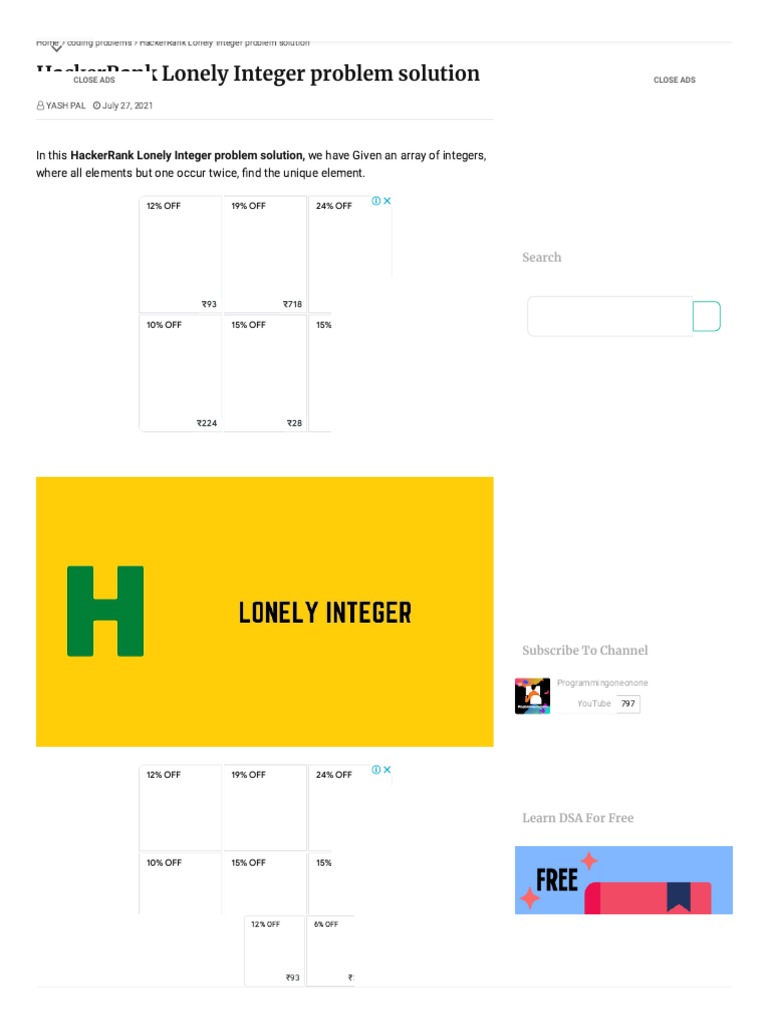 Hackerrank Lonely Integer Problem Solution Pdf Programming