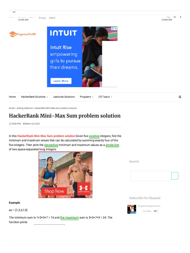 HackerRank Mini-Max Sum Problem Solution | PDF | Function (Mathematics) | Parameter (Computer ...