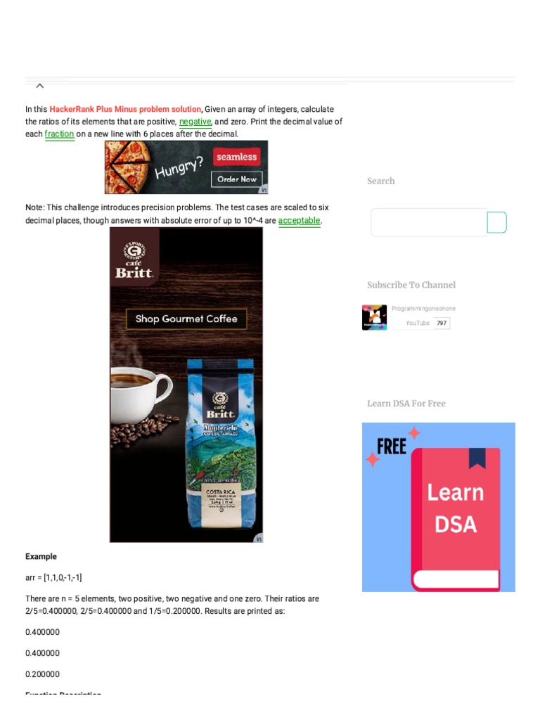 HackerRank Plus Minus problem solution in Python, Java, C++ and C | PDF | Decimal | Odds