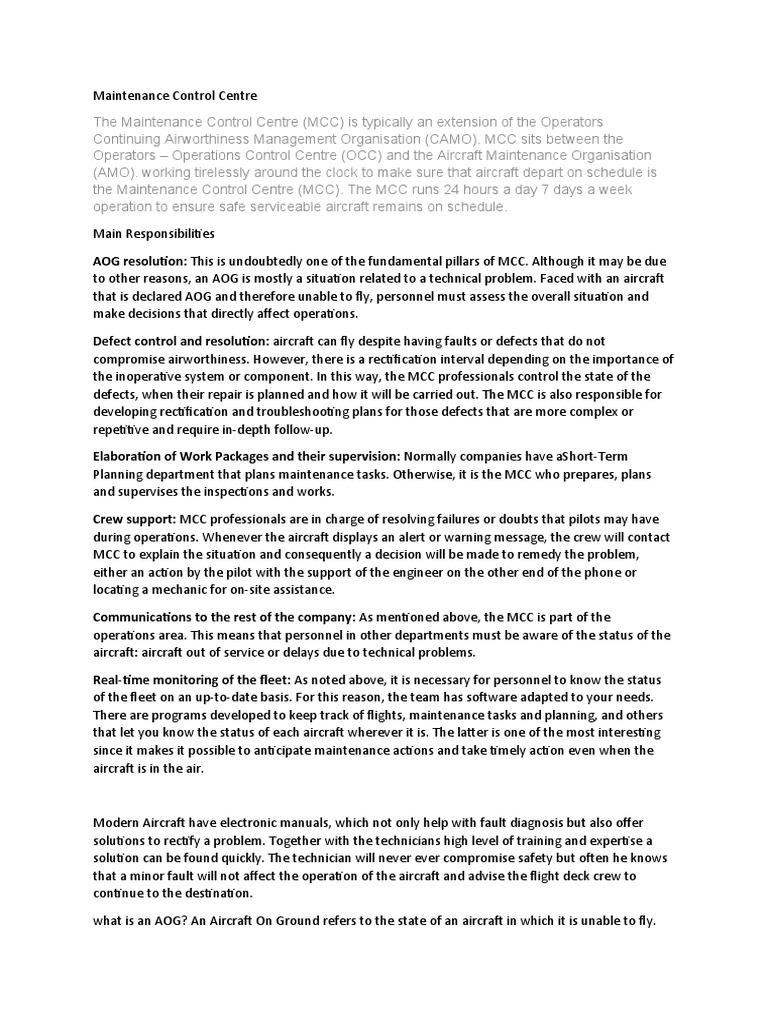 Maintenance Control Centre | PDF | Aviation | Transport