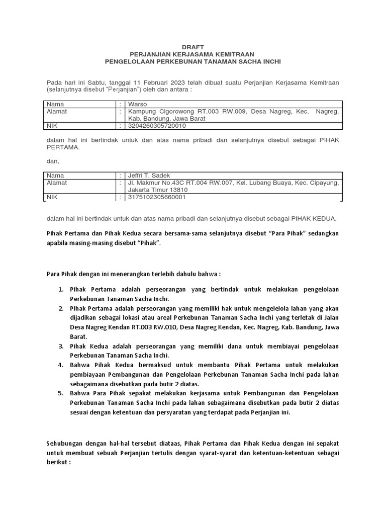 Kerjasama Pengelolaan Kebun Sacha Inchi | PDF