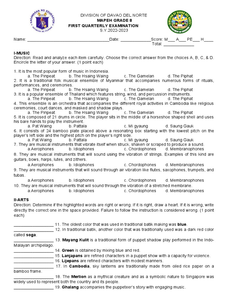 Mapeh 8 | PDF | Musical Instruments | String Instruments