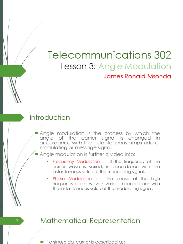 Lesson 3 Angle Modulation Pdf Frequency Modulation Modulation