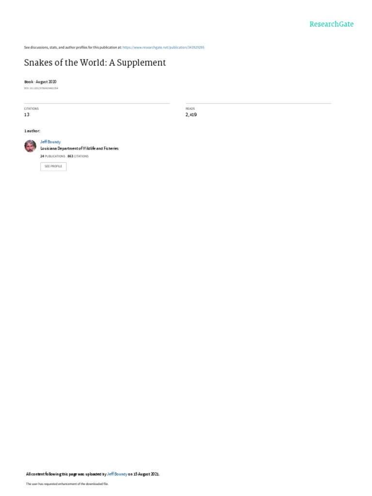 Snakes of The World A Supplement by Boundy Jeff Wallach | PDF ...