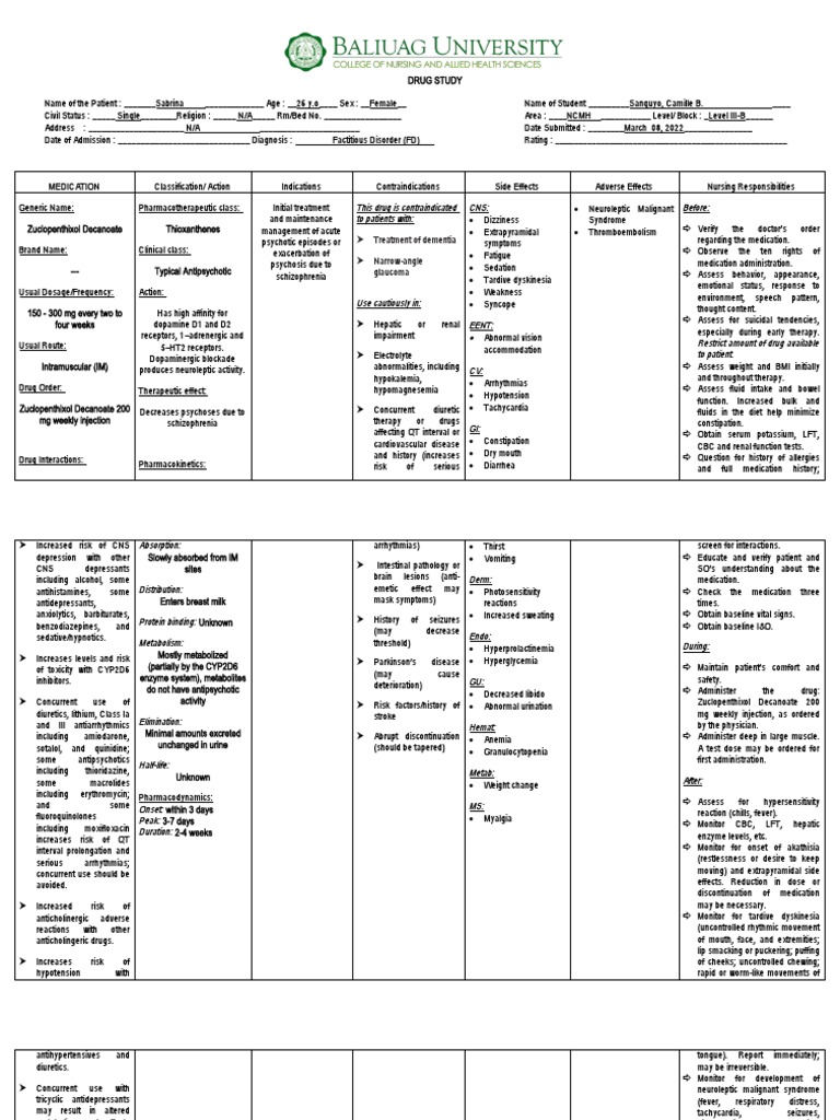 Zuclopenthixol Decanoate Overview | PDF | Antipsychotic | Medicine