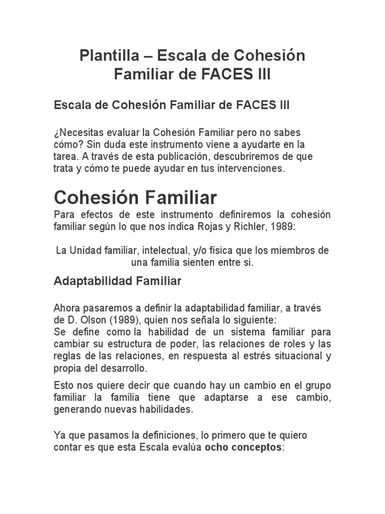 Escala de Cohesión Familiar FACES III | PDF | Alfa de Cronbach ...