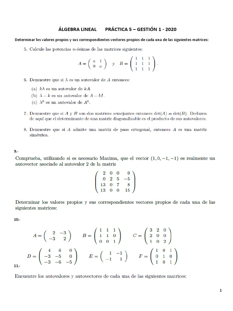 Álgebra Lineal Práctica 5 | PDF