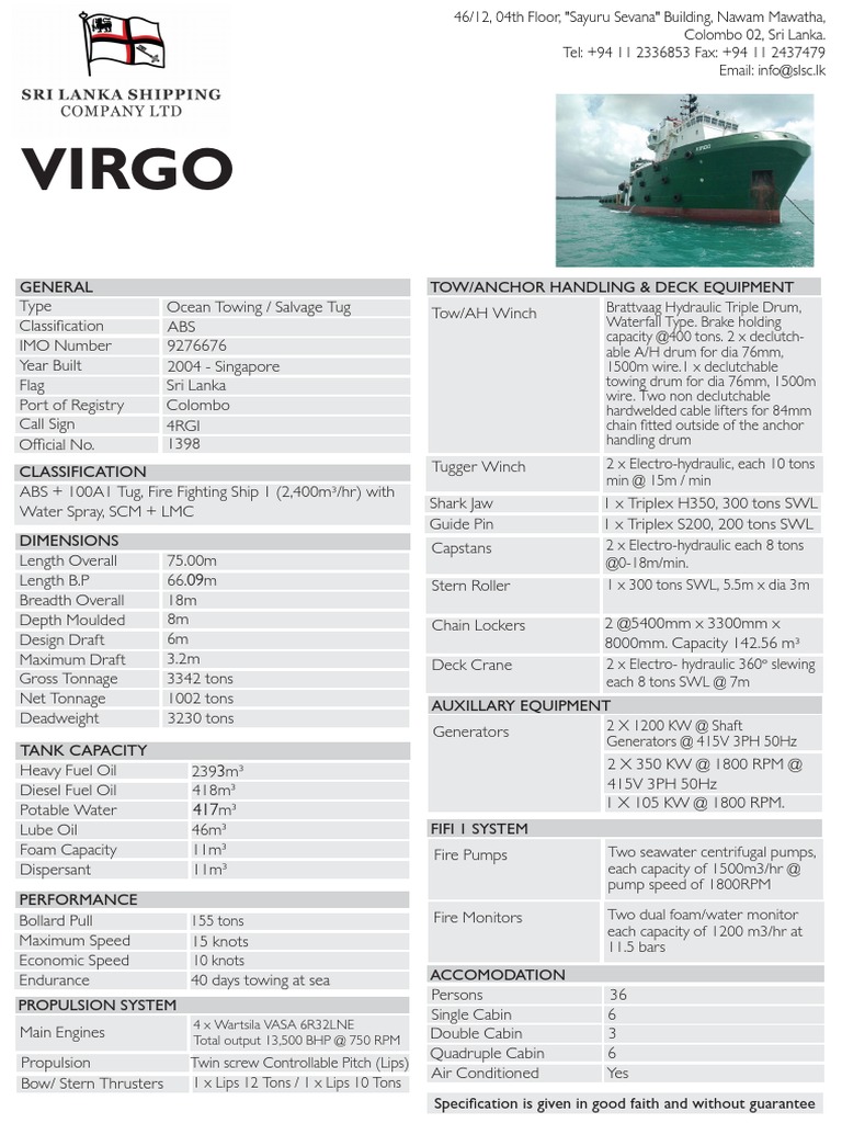 Virgo Specification Sheet | PDF | Marine Propulsion | Water Transport