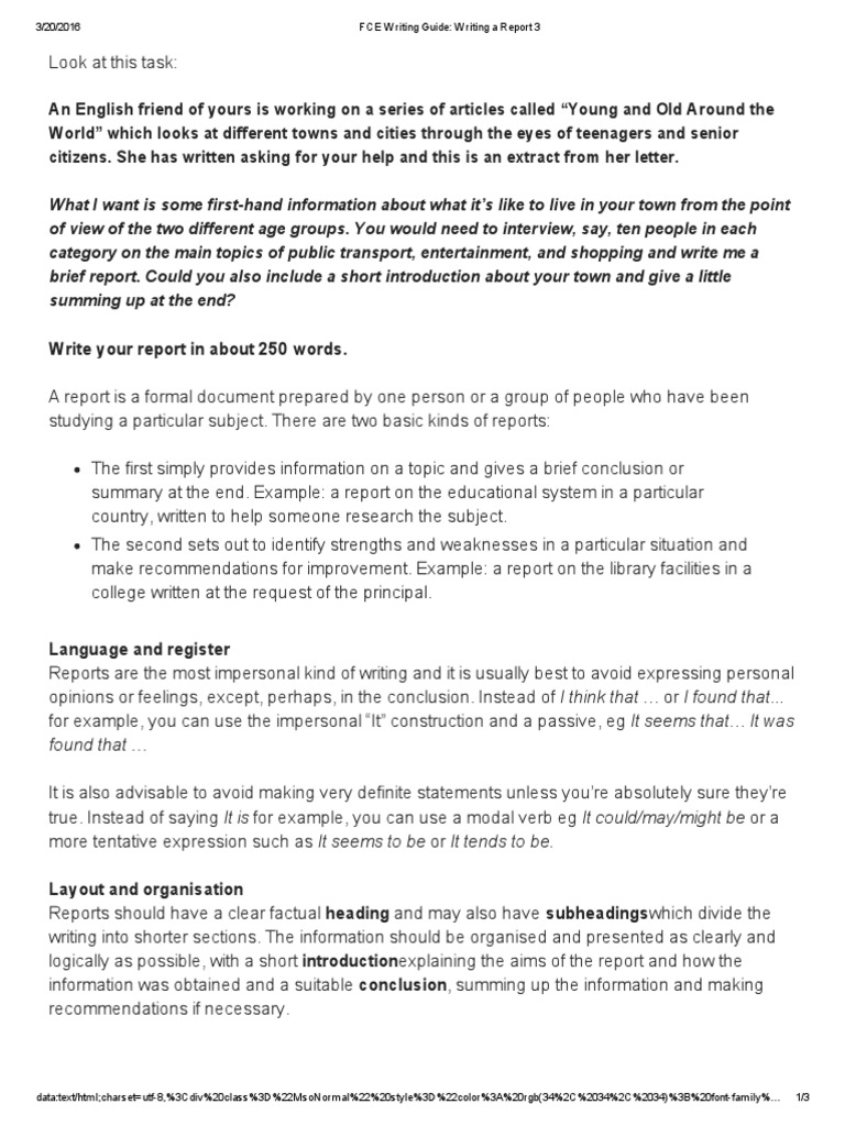 FCE Writing Guide - Writing A Report | PDF