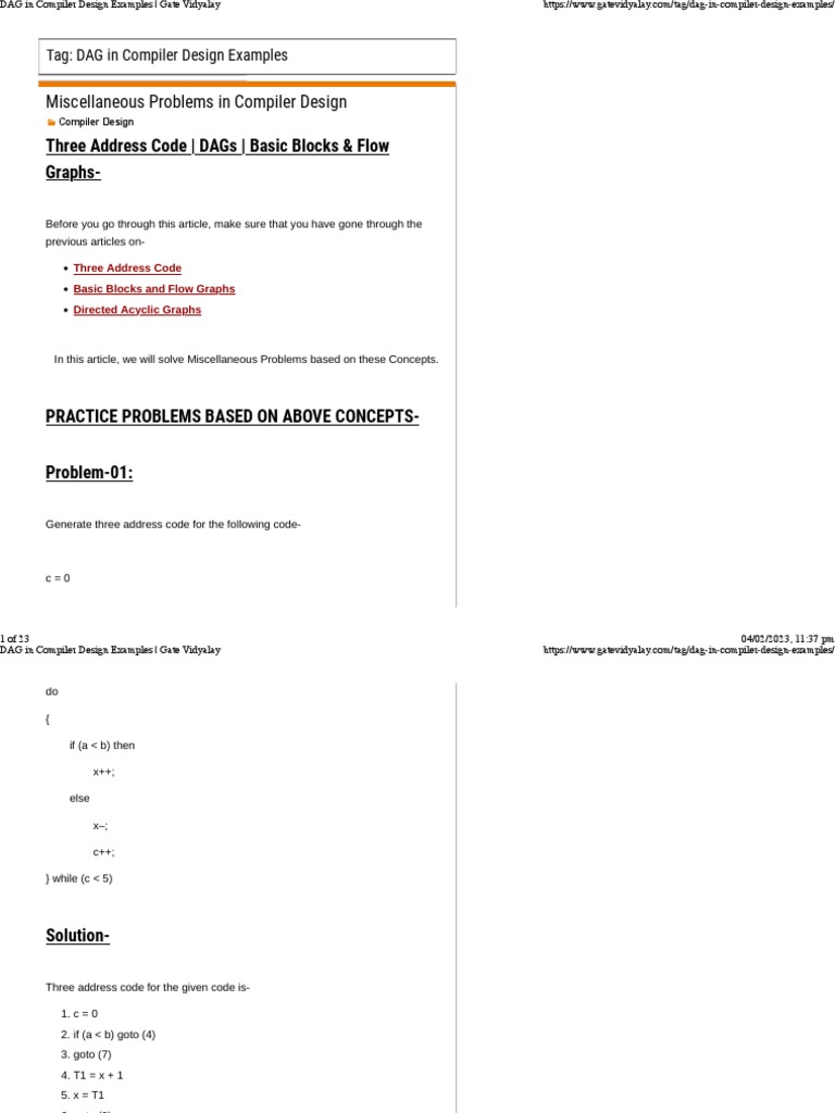 DAG in Compiler Design Examples Gate Vidyalay | PDF | Discrete ...