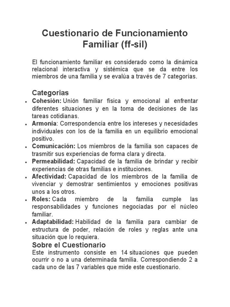 Cuestionario de Funcionamiento Familiar | PDF | Las emociones | Toma de decisiones