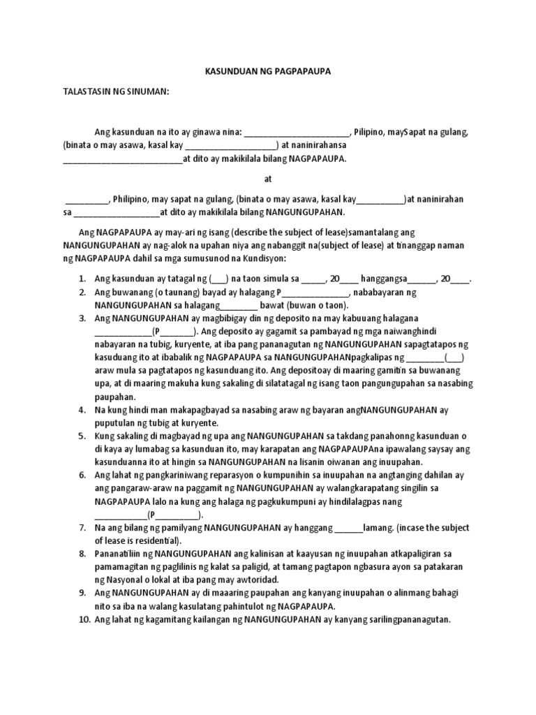 LEASE CONTRACT - TAGALOG Template | PDF