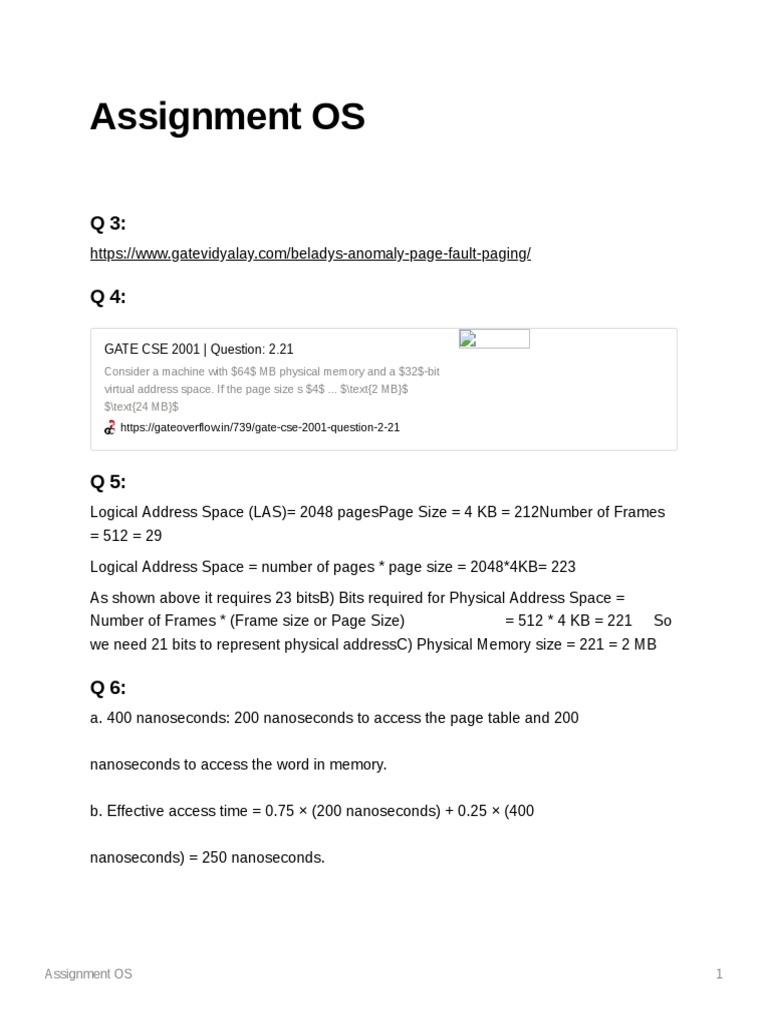 OS Assignment questions on paging, page faults, and memory management | PDF