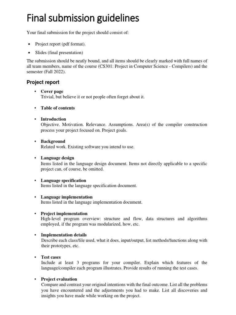 Comprehensive Guidelines for Submitting a Final Compiler Construction ... Comprehensive Guidelines for Submitting a Final Compiler Construction ...