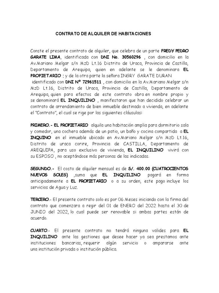 Contrato de Alquiler de Habitacio | PDF | Bancos | Perú