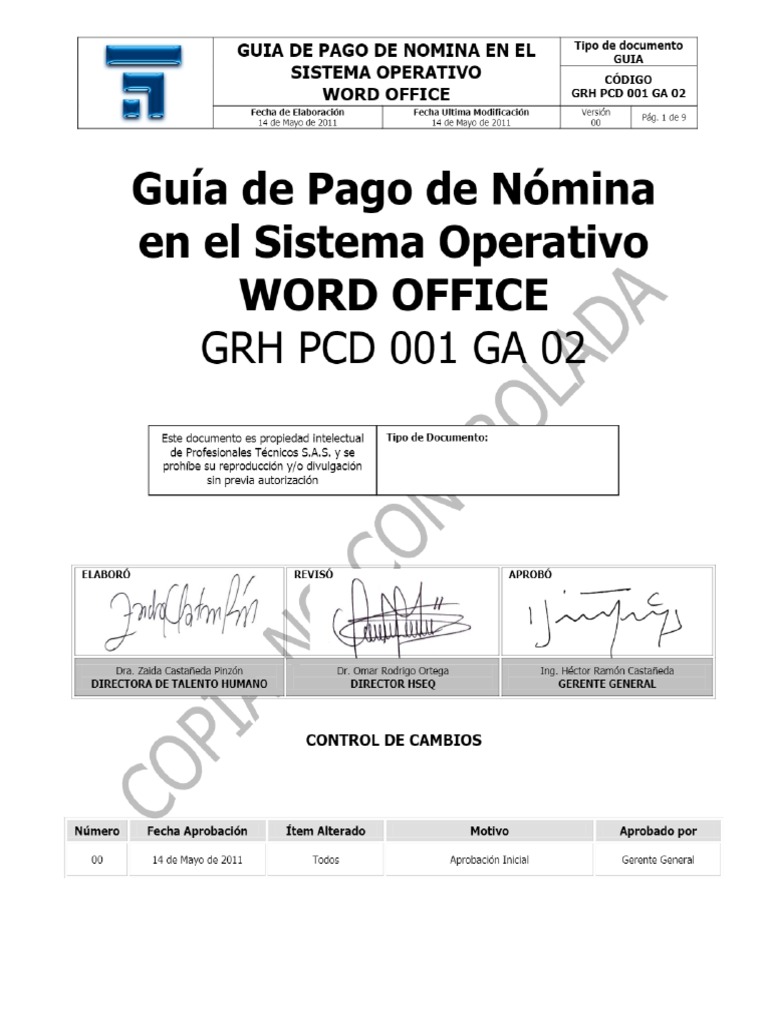 Guía De Pago De Nómina En El Sistema Operativo Word Office Pdf