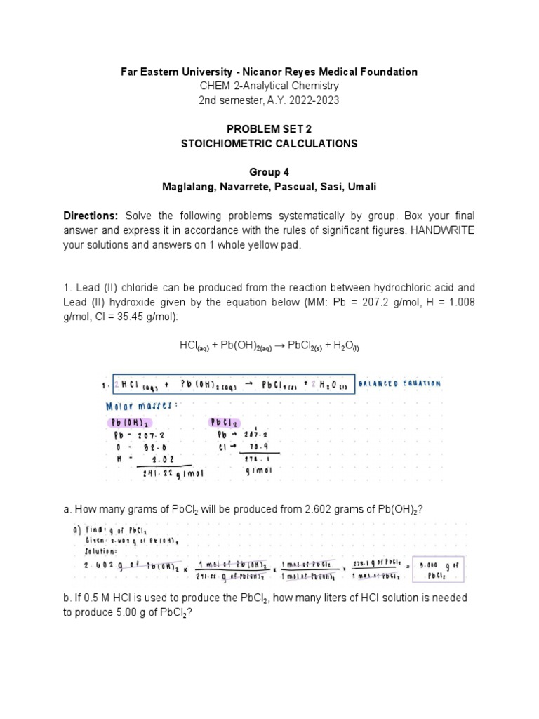 AnaChem Probset 2 Group 4 | Download Free PDF | Mole (Unit) | Chemical ...