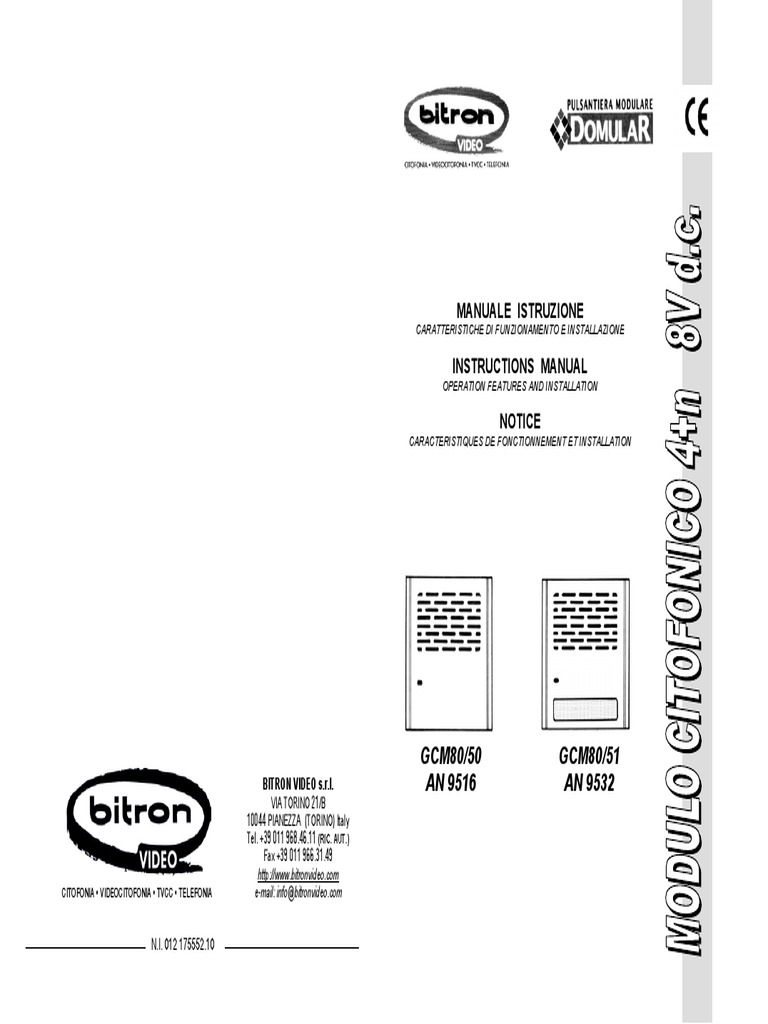 Citofono - Bitron Video An 9532 | PDF