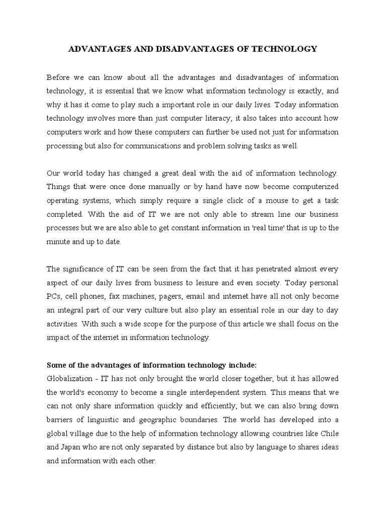 Pros and Cons of Information Technology | PDF | Information Technology ...