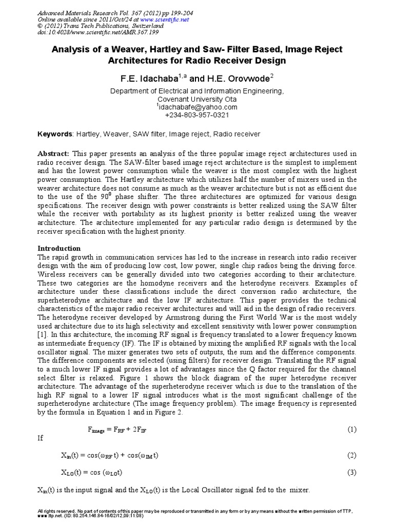 Analysis of A Weaver, Hartley and Saw - Filter Based, Image Reject | PDF | Radio Technology ...