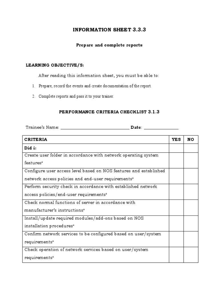 CSS - Info Sheet 3.3-3 - Prepare and Complete Reports | PDF