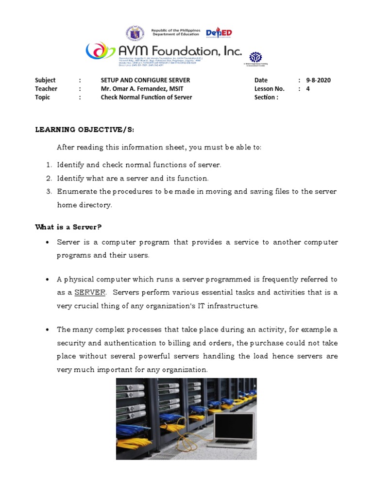 CSS - Info Sheet 3.2-1 - Check Normal Functions of Server | PDF | World ...