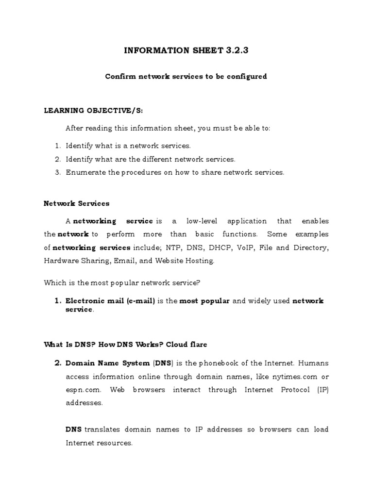 CSS - Info Sheet 3.2-3 - Confirm Network Services To Be Configured | PDF | Computer Network ...