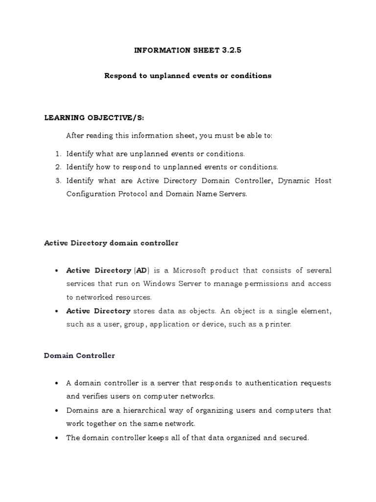 CSS - Info Sheet 3.2-5 - Respond To Unplanned Events or Conditions ...