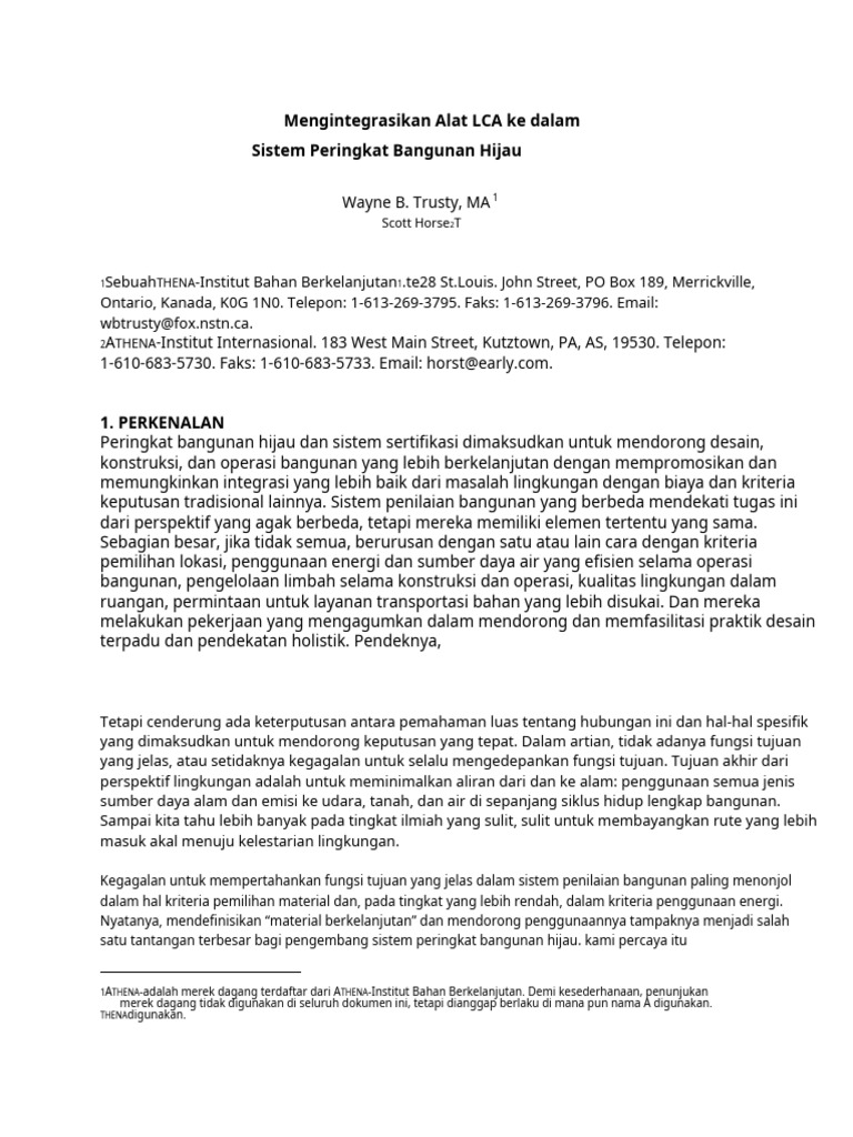 Integrating Lca Tools in Green Building Rating Systems - Ilo.id | PDF