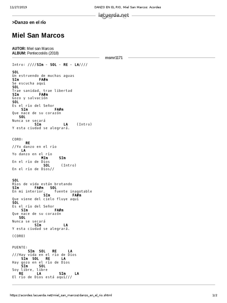 DANZO en EL RIO, Miel San Marcos - Acordes | PDF