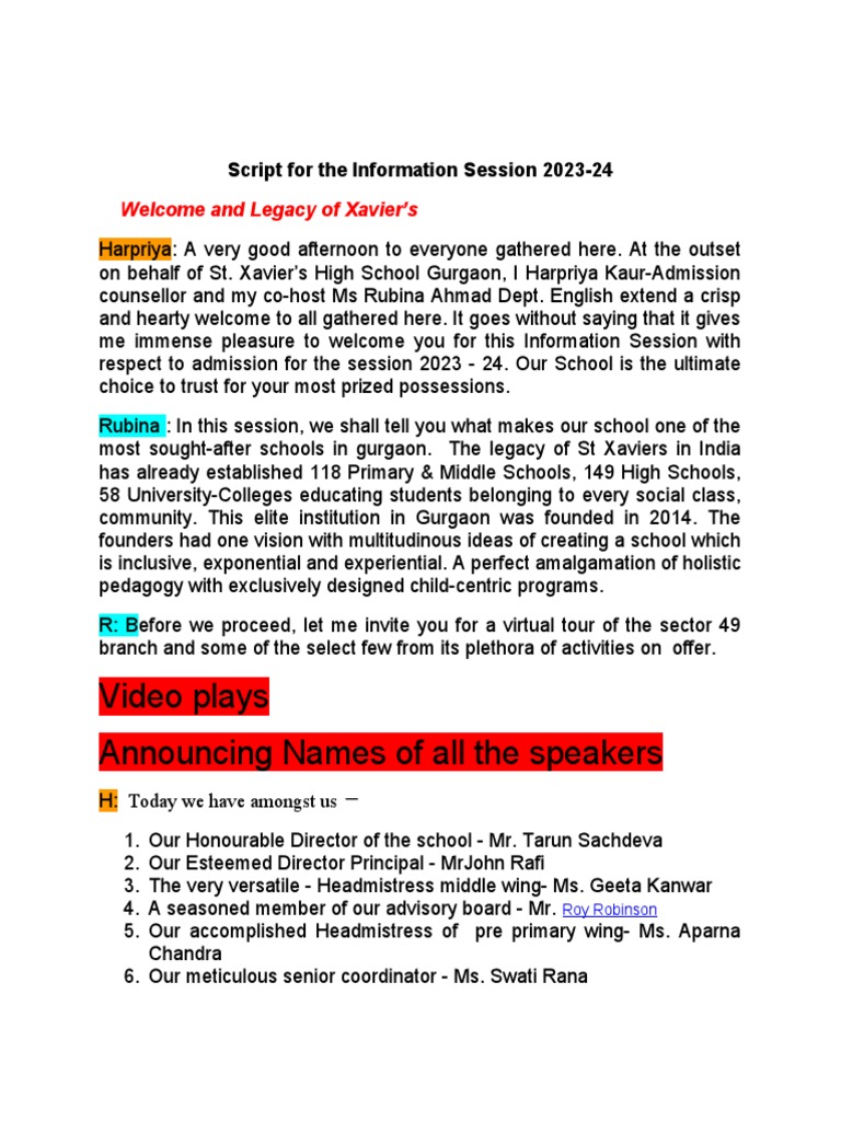 Script For The Information Session 2023-24 | PDF | Cognitive Science ...
