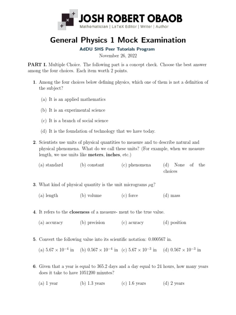 PT GenPhysics Mock Exam | PDF | Accuracy And Precision | Force