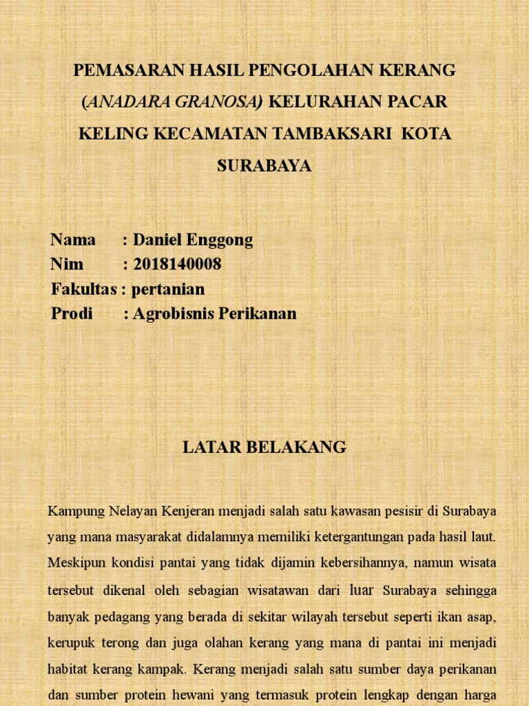 Pemasaran Hasil Pengolahan Kerang (Anadara Granosa) | PDF