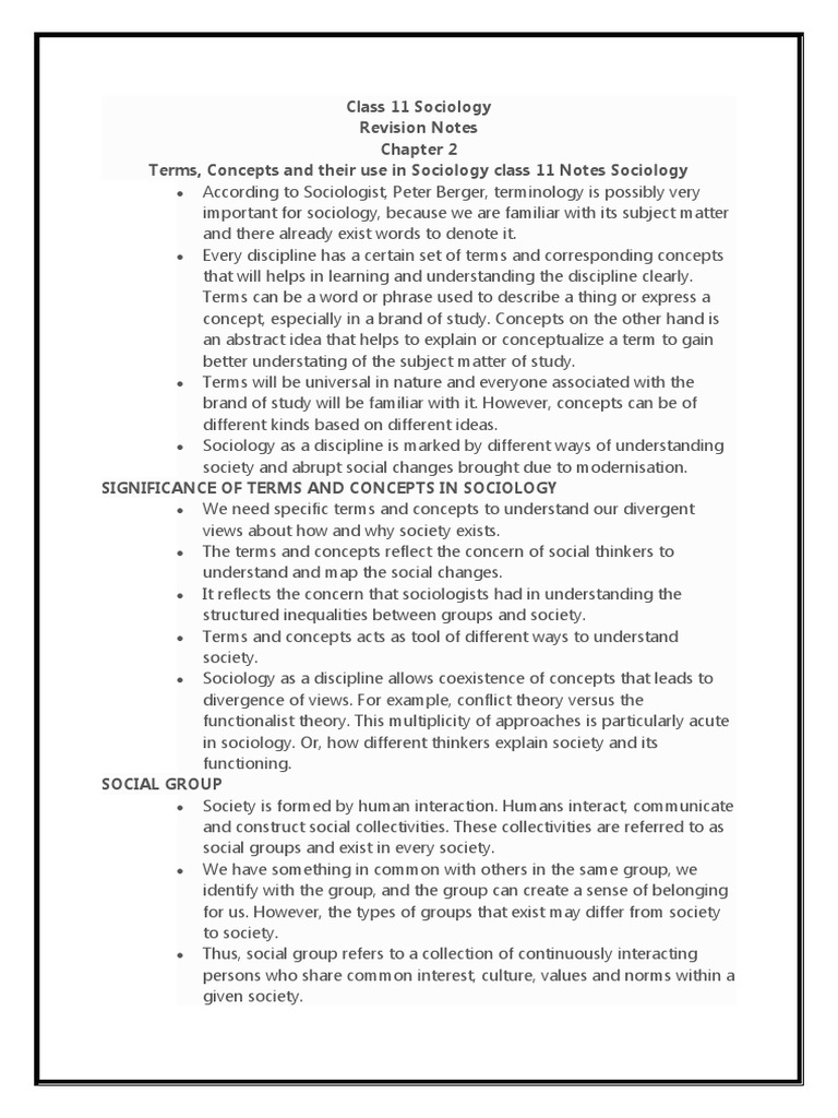 Terms and Concepts in Sociology Ch 2 | PDF | Social Group | Sociology