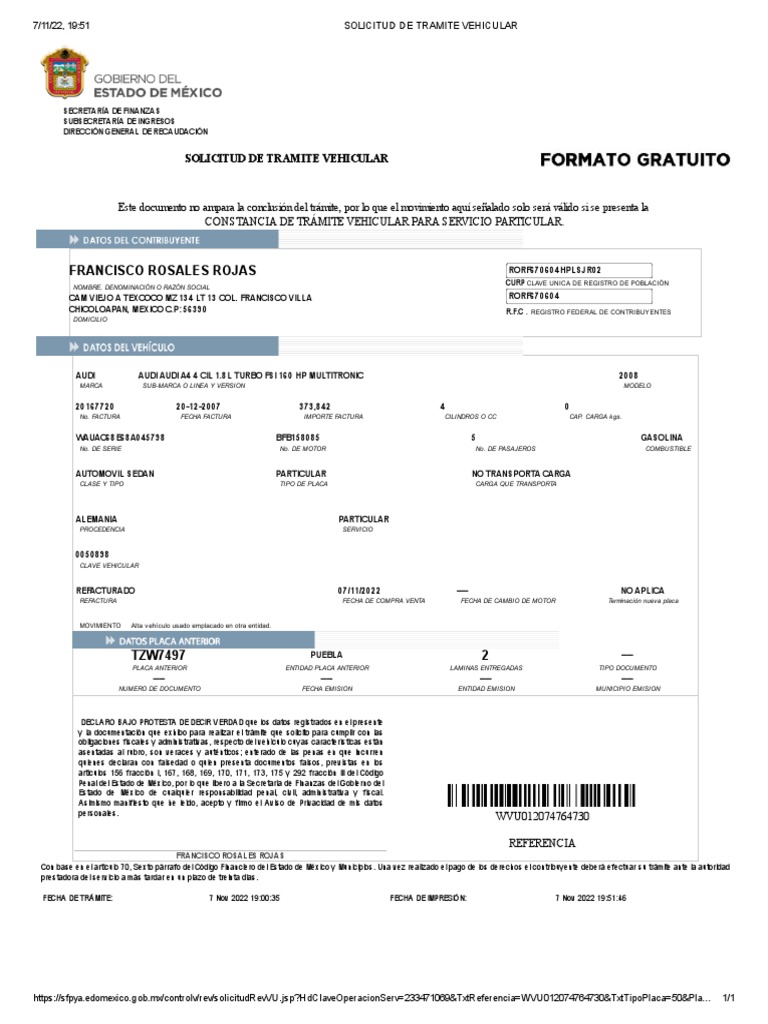 Solicitud de Tramite Vehicular | PDF | México | Vehículos