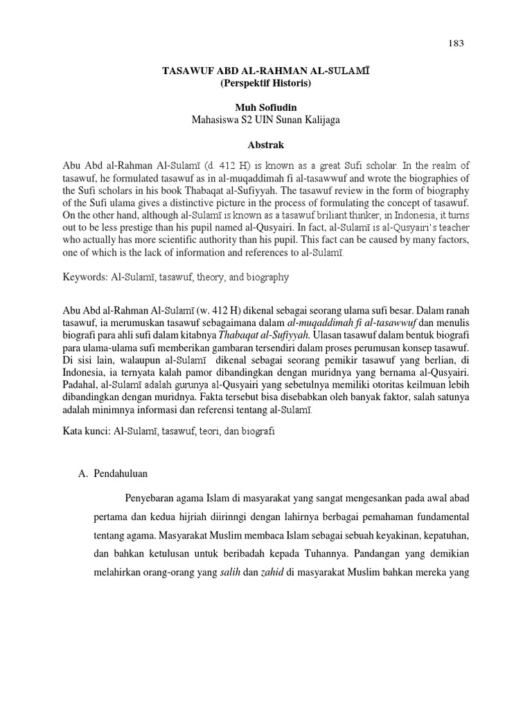 Tasawuf Abd Al-Rahman Al-Sulami Perspektif Histori | PDF