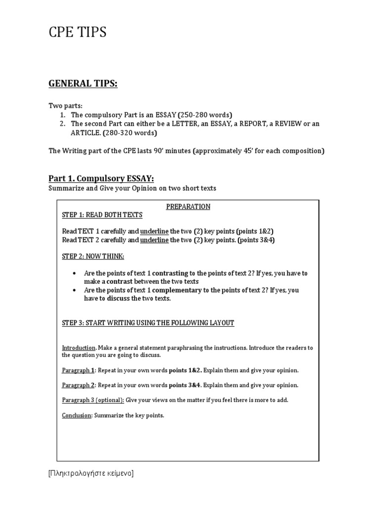 CPE Composition Tips | PDF | Essays | Madam