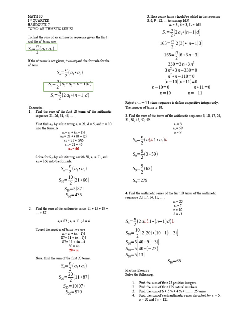 Arithmetic Series and Sequences Guide | PDF | Elementary Mathematics | Mathematical Objects