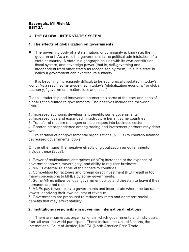 The Global Interstate System | PDF | Multinational Corporation | Globalization