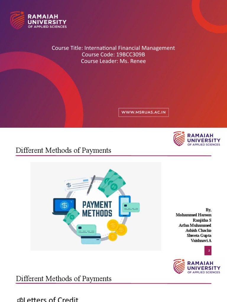 Methods of Payments | PDF | Letter Of Credit | Payments