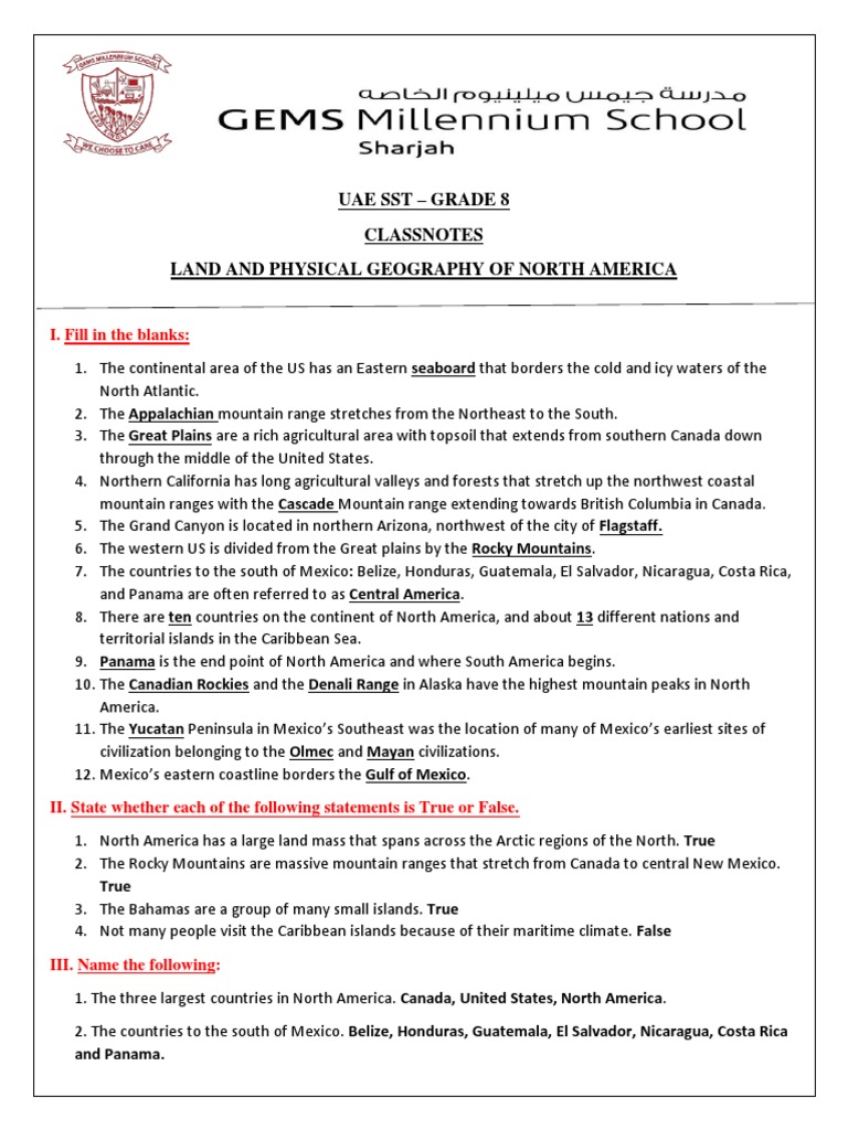 Class Notes - Land and Geography of North America | PDF | North America ...