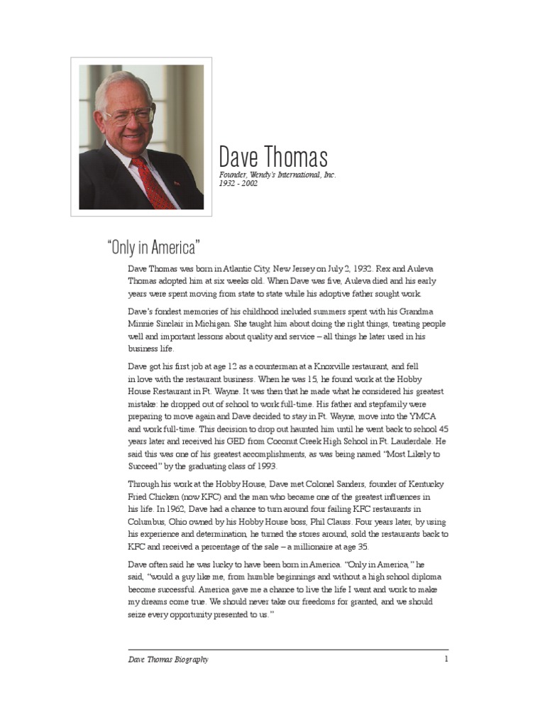 Dave Thomas Biography | PDF | Foods | Business