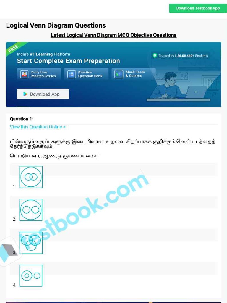 MCQ On Logical Venn Diagram 5eea6a0e39140f30f369e4c1 | PDF