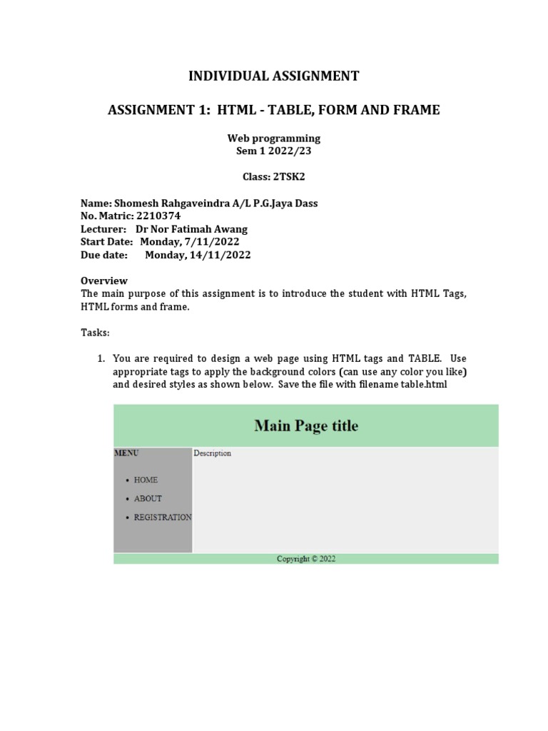HTML Assignment: Tables, Forms, Frames | PDF