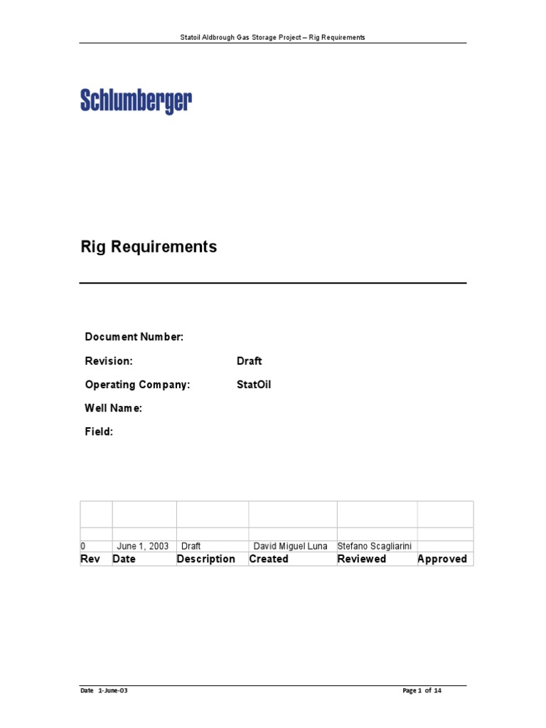Statoil Aldbrough Gas Storage Project Rig Requirements | PDF | Drilling ...